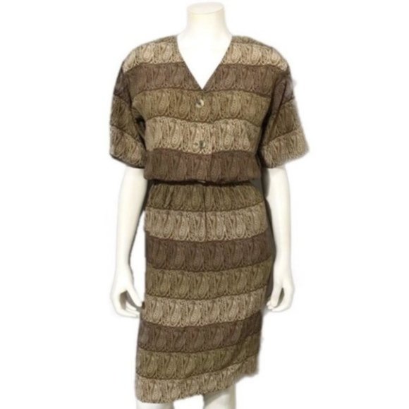 Vintage | Skirts | Vintage Brown Tan Colorblock Paisley 2pcset | Poshmark